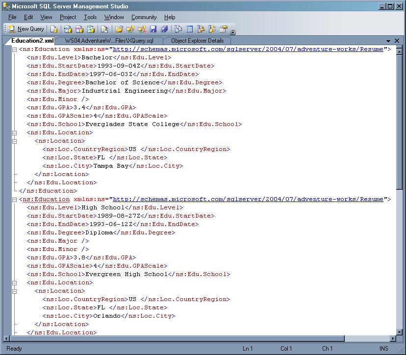 Xml Query Sql Server Namespace
