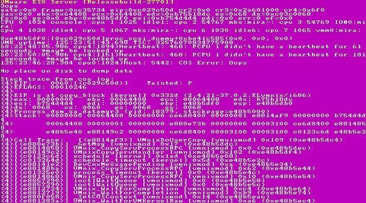 Defective CPU 0 - Purple Screen of Death (PSOD)