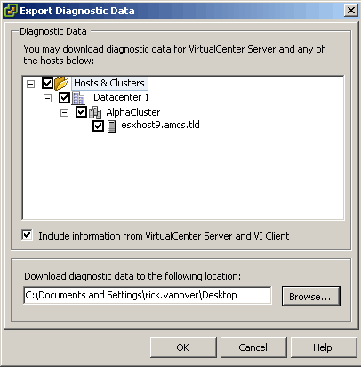 Collecting diagnostic data and logging for VMware environments