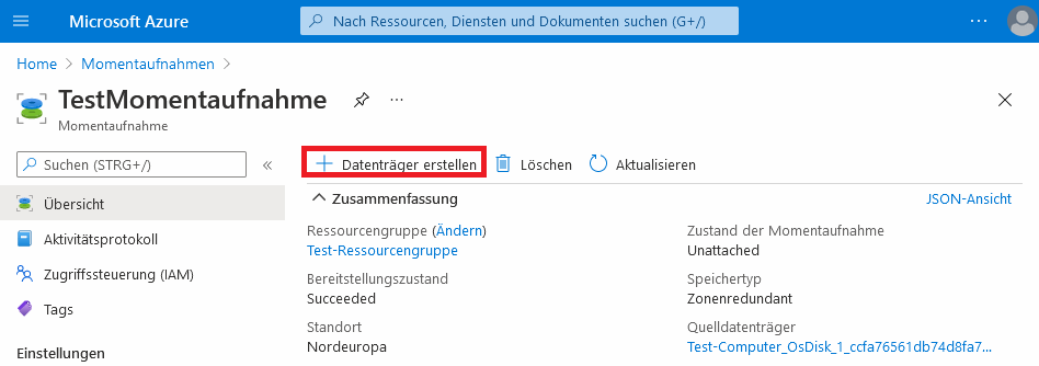Snapshots für Azure-VMs und verwaltete Festplatten erzeugen | Computer ...