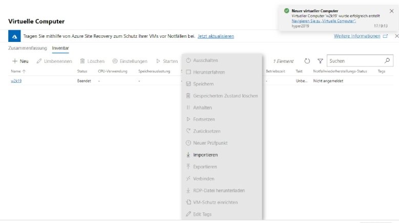 Erste Schritte mit dem kostenlosen Hyper-V Server 2019