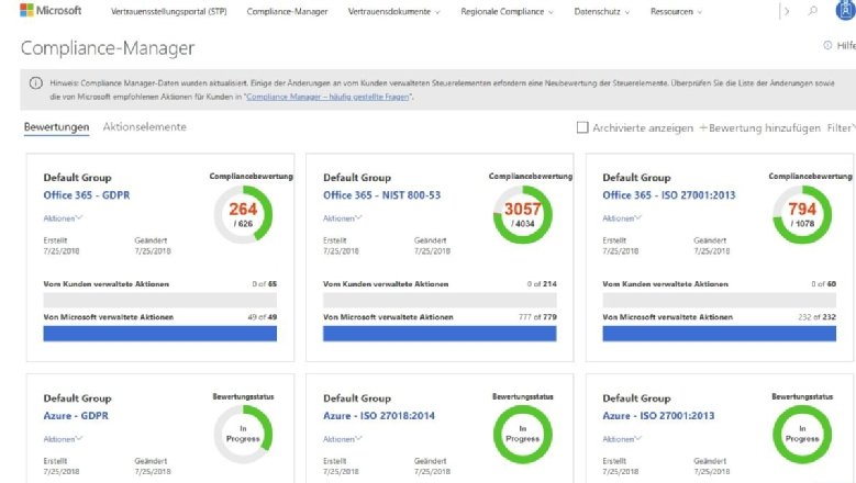 Compliance Manager für Office 365, Azure und Dynamics 365