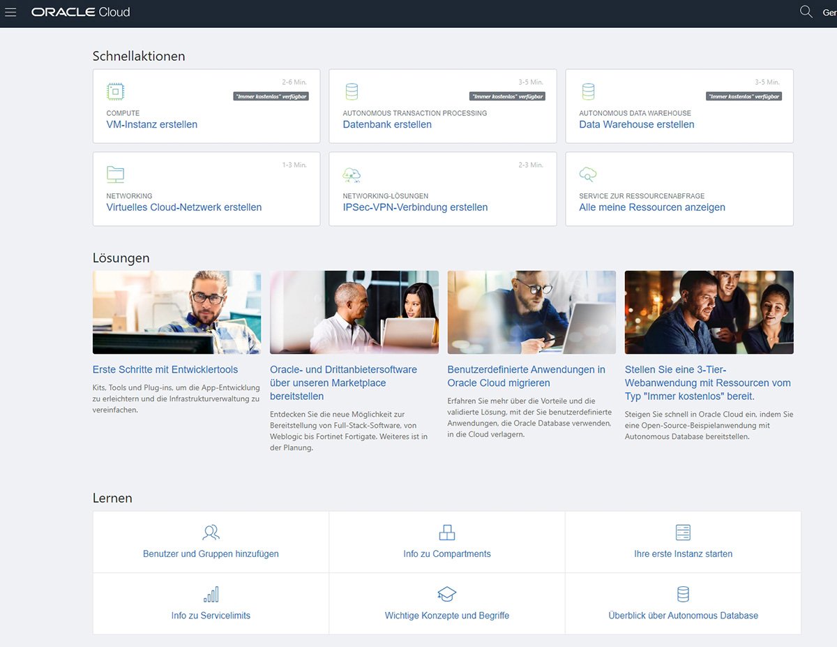 Cloud Free Tier: kostenlose Oracle Cloud-Ressourcen nutzen | Computer ...