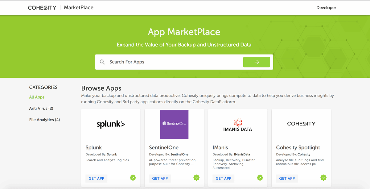 Cohesity applications available through Cohesity MarketPlace | TechTarget