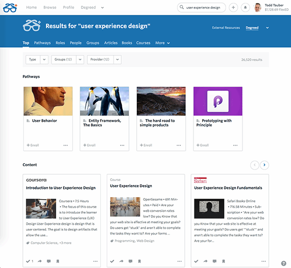 Degreed integrates and organizes content from online learning software