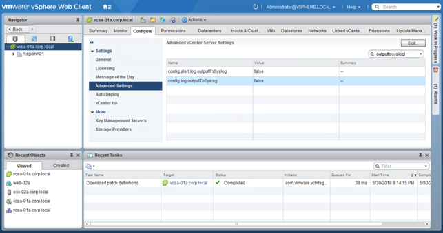 How do you enable centralized vCenter logging?