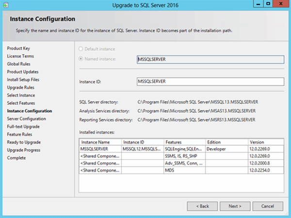 SQL Server Installation Center steps for SQL Server 2016 upgrades