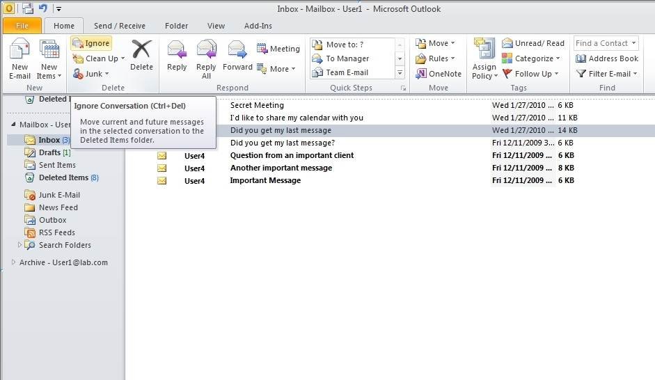 The Ignore Option In Outlook 2010