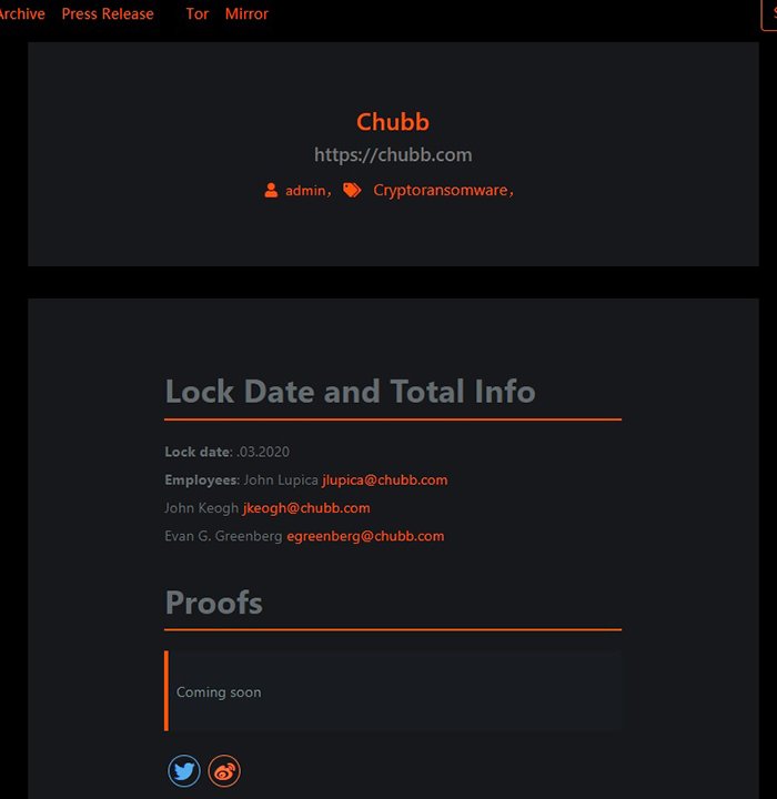 Cyberinsurance carrier Chubb investigating possible data breach ...