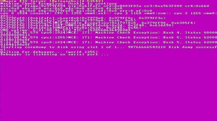 Hardware failure - Purple Screen of Death (PSOD)